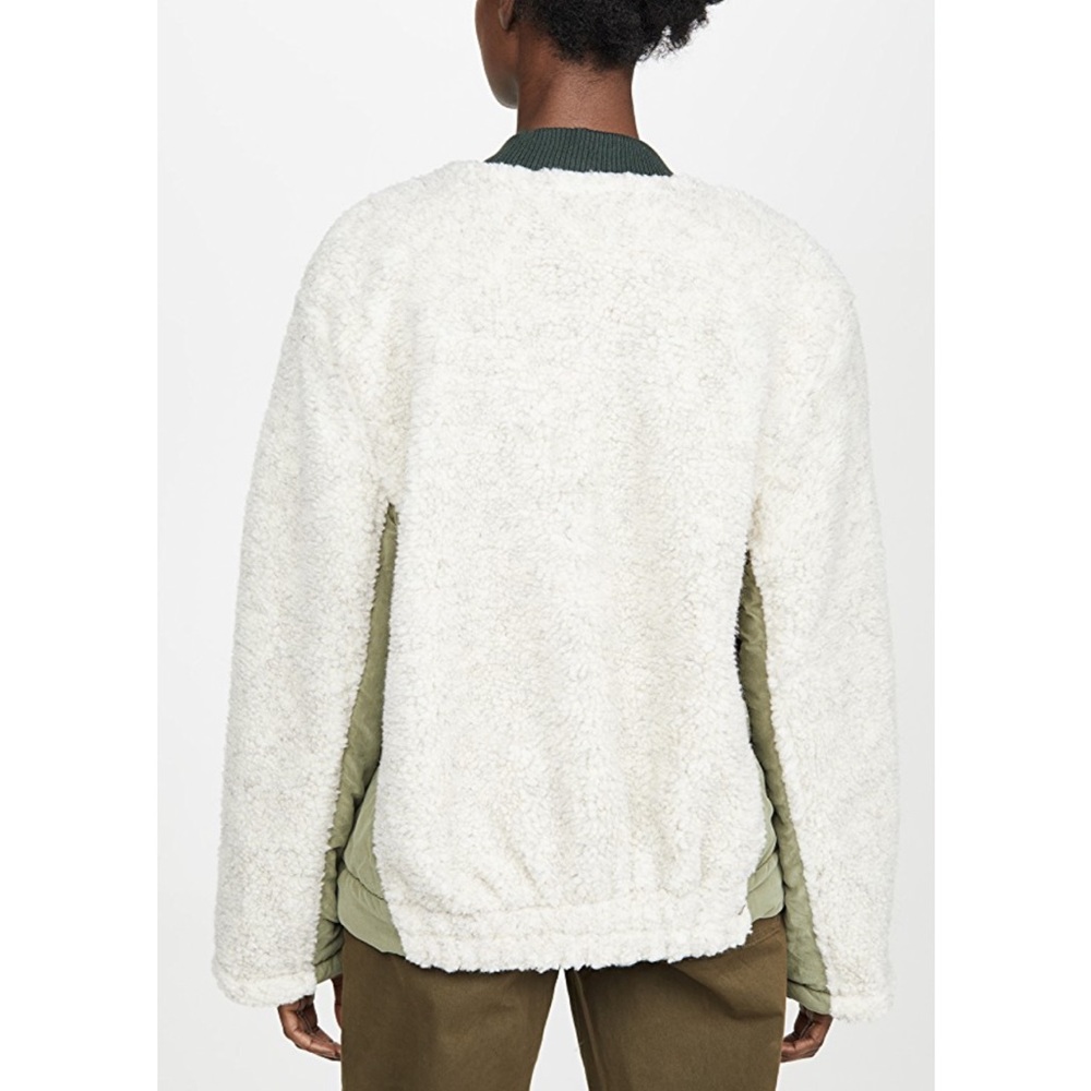 Free People Olive Green And Ivory Sherpa Jacket - Gem